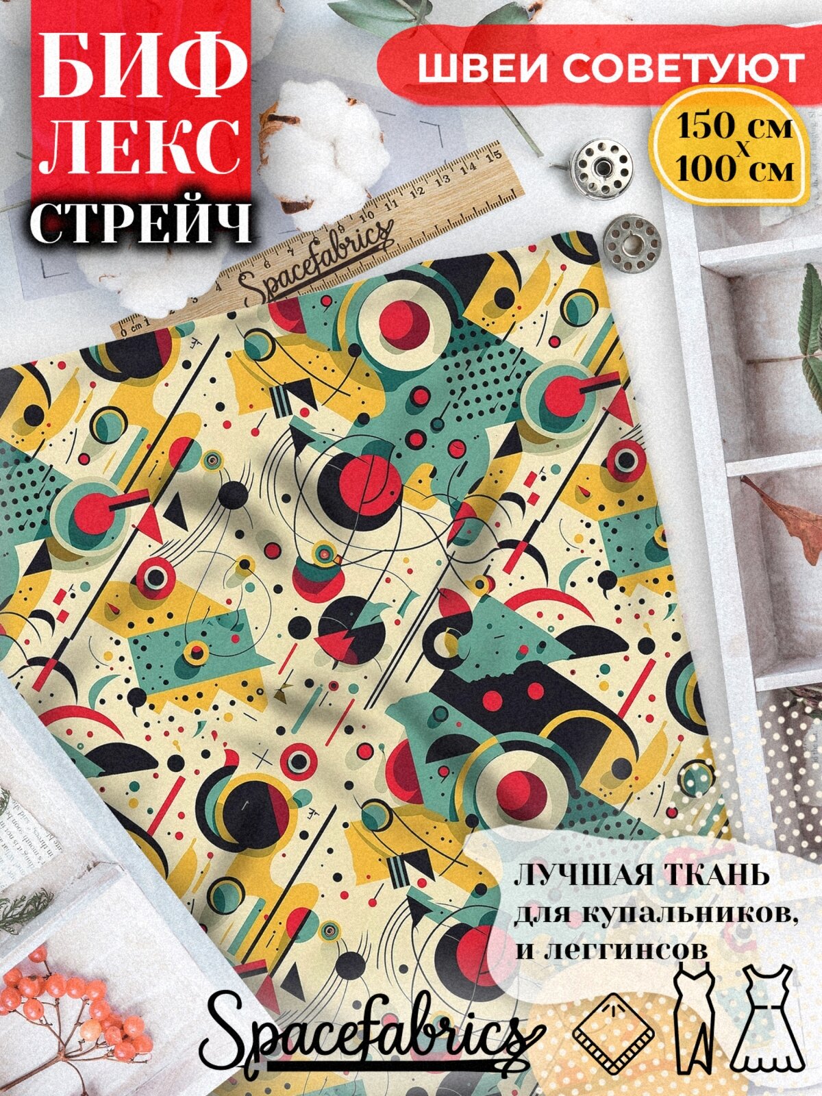 Бифлекс ткань для шитья и рукоделия, 240 г/м2, отрез 150х100 см, трикотажная стрейч ткань с принтом