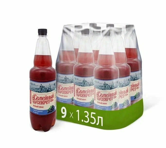 Квас Семейный Секрет (Очаково) Смородина и мята, 1,35 л х 9 шт