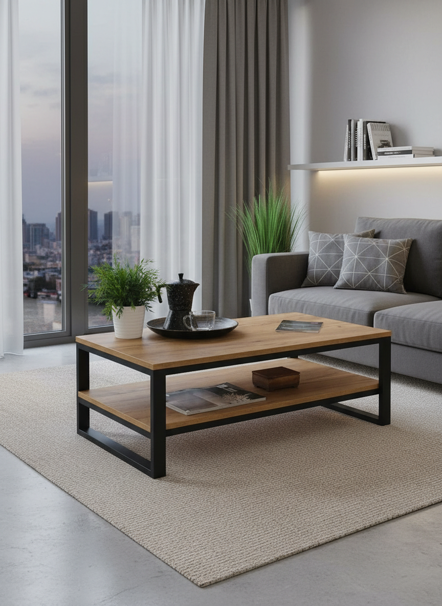 Стильный чайный столик прямоугольный для гостиной, в офис, прихожую, спальню, в гостиницу, с железной ножкой