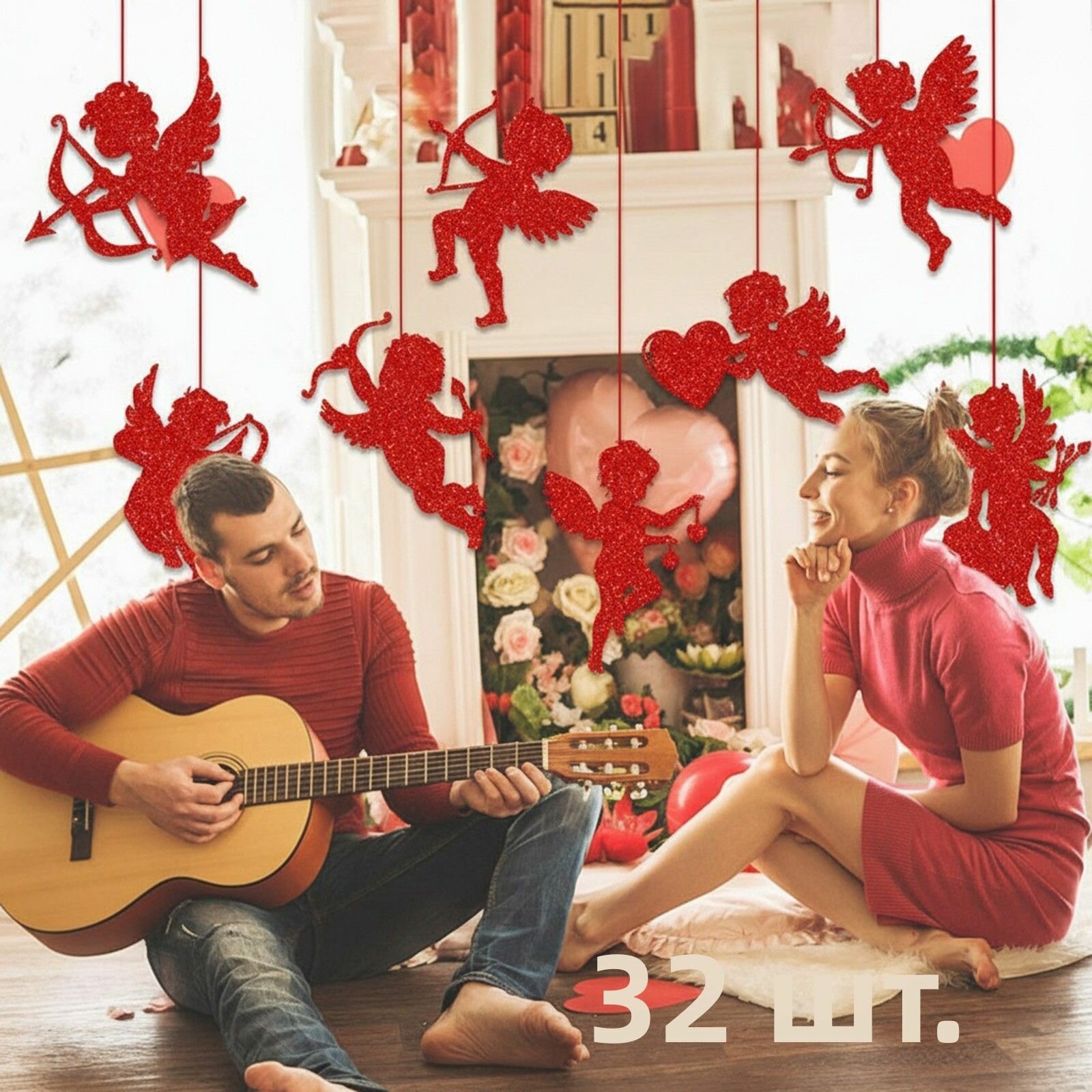 32 Украшения в виде купидона на День святого Валентина в помещении, которые нелегко выцветают, создают романтическую атмосферу, подходящую для свадебных юбилеев и бракосочетаний