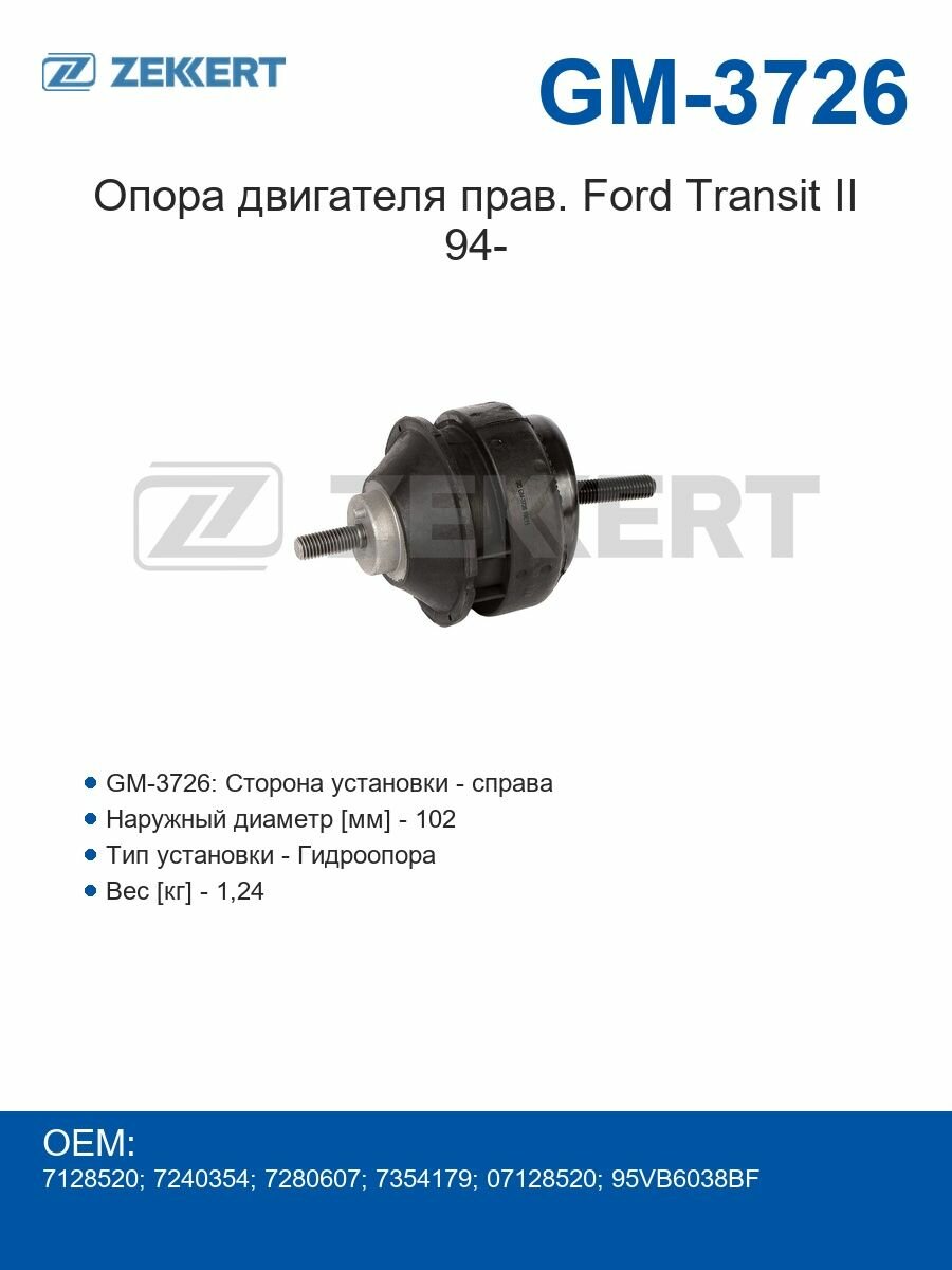 Zekkert Опора двигателя правая Ford Transit II с 1994 года