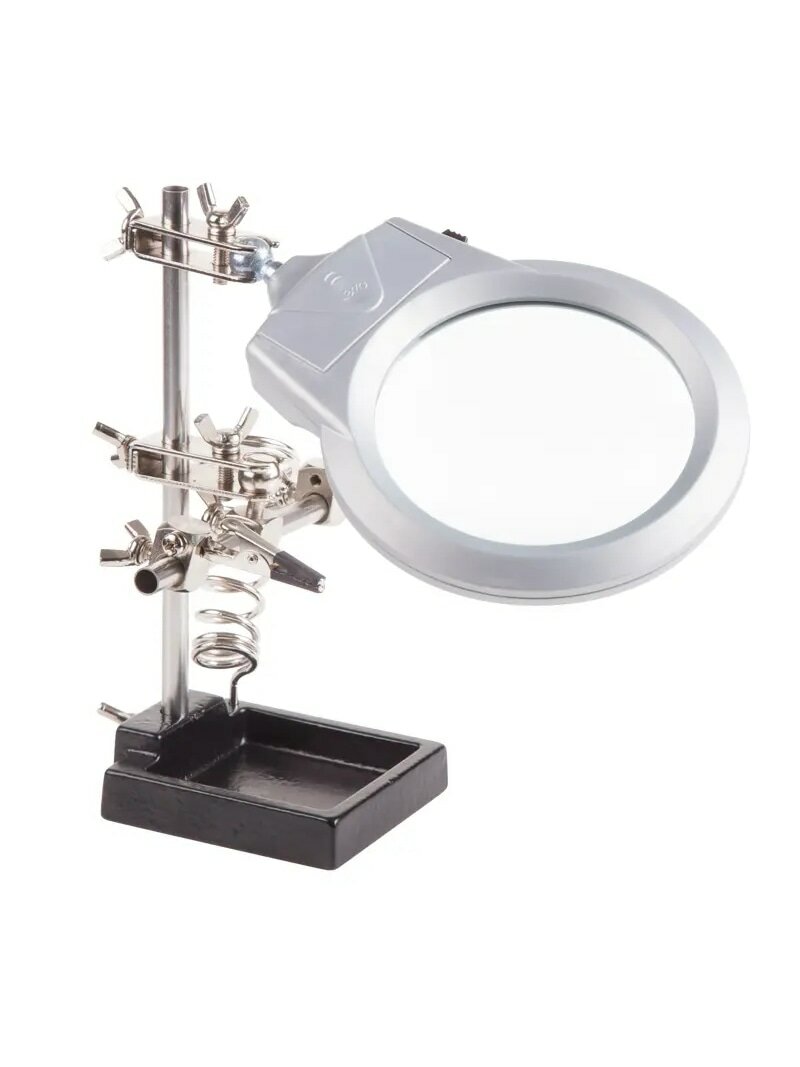 Держатель Третья рука для пайки с лупой, металлический, с фиксаторами