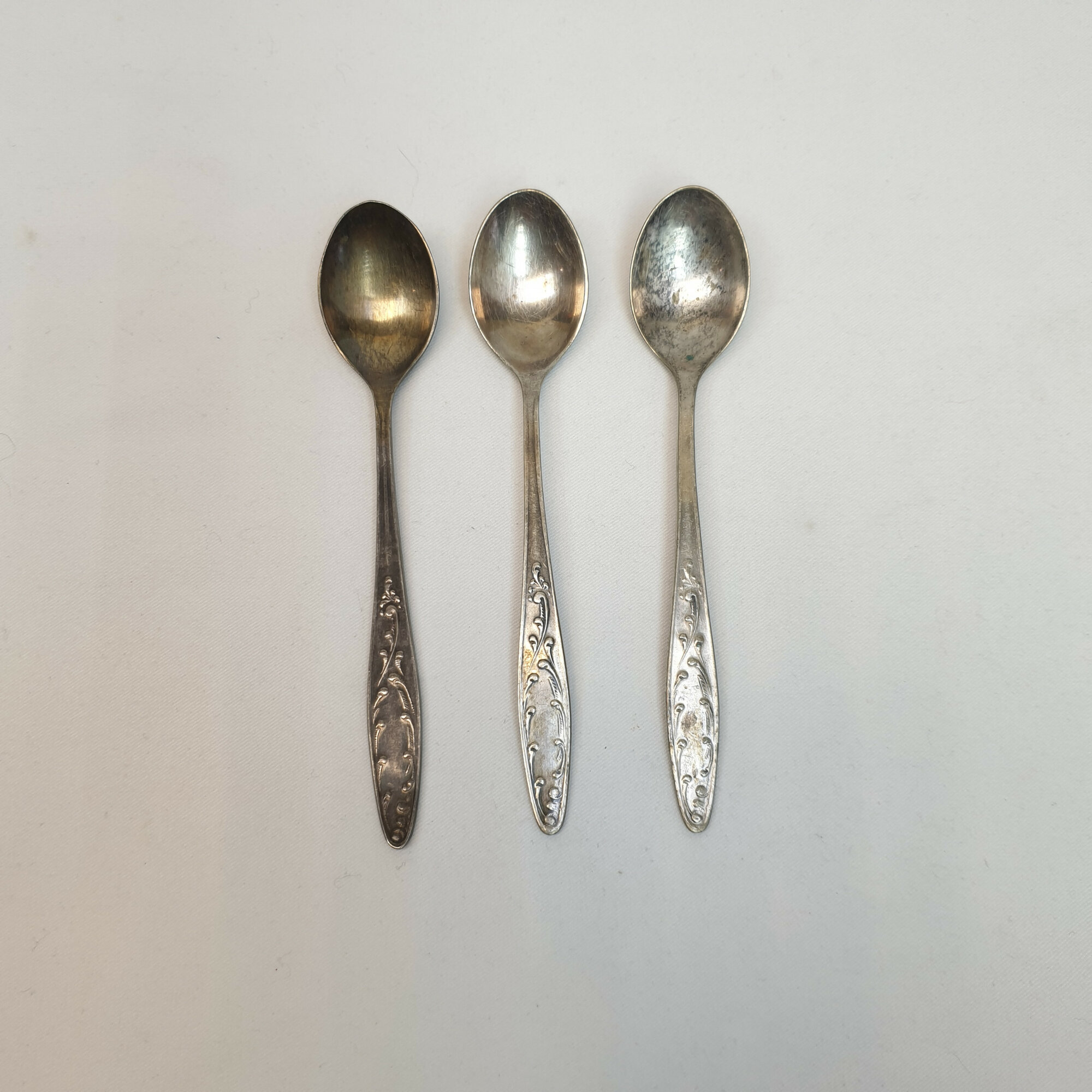 Набор чайных ложек Кольчугино 3 шт, мельхиор. Винтаж, СССР.