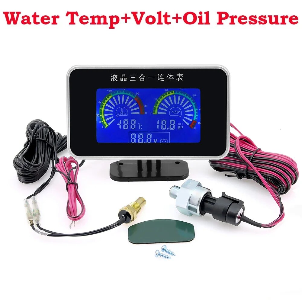 4 в 1 ЖК-дисплей 12 В/24 В Вольтметр давления масла Вольт Вольт Температура воды 3 In 1 Gauge BG0001