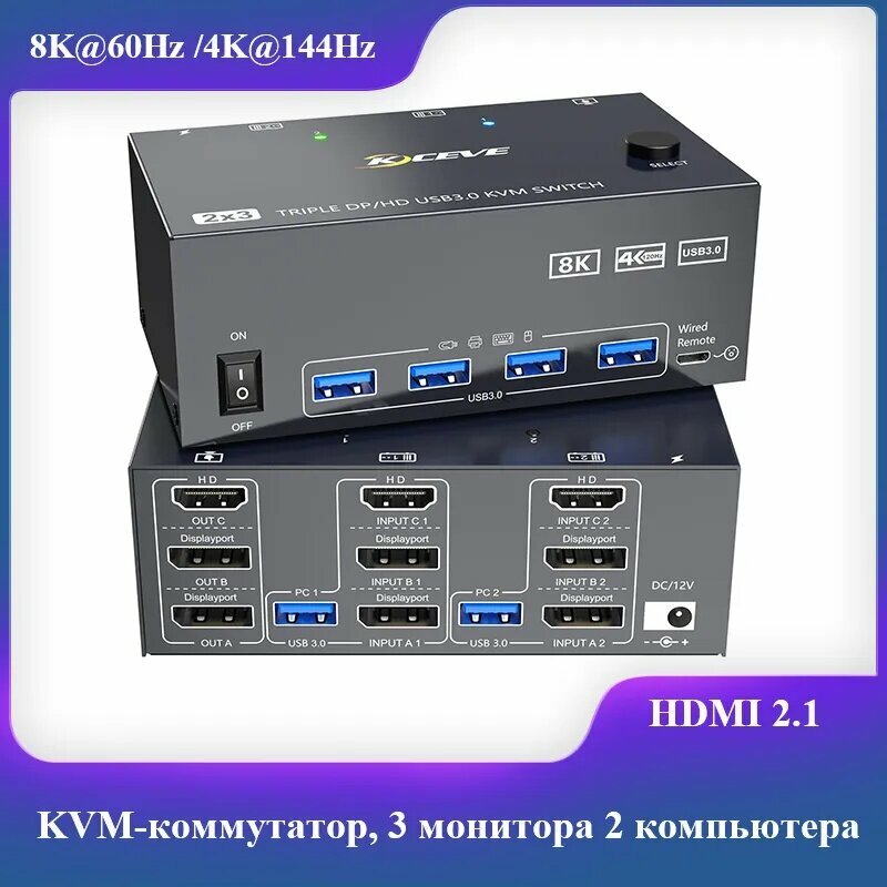 KVM-переключатель, 3 монитора, 2 компьютера