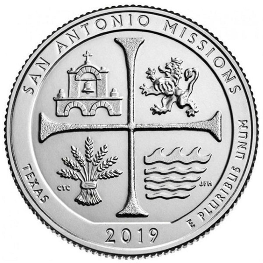 Монета номиналом 25 центов США, Техас, 26 августа 2019 г. Состояние UNC (25С-106)