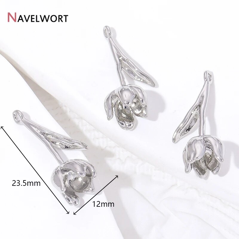Подвески-шармы NAVELWORT из позолоченной латуни 18K 4 pieces, Серый, Rhodium plated