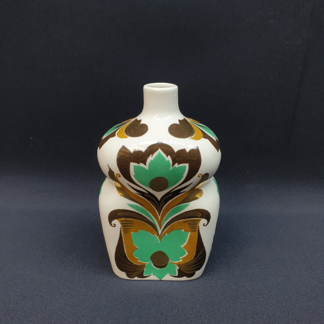 Штоф без пробки Вербилки, фарфор, деколь, высота 15 см, 500 мл. Винтаж СССР