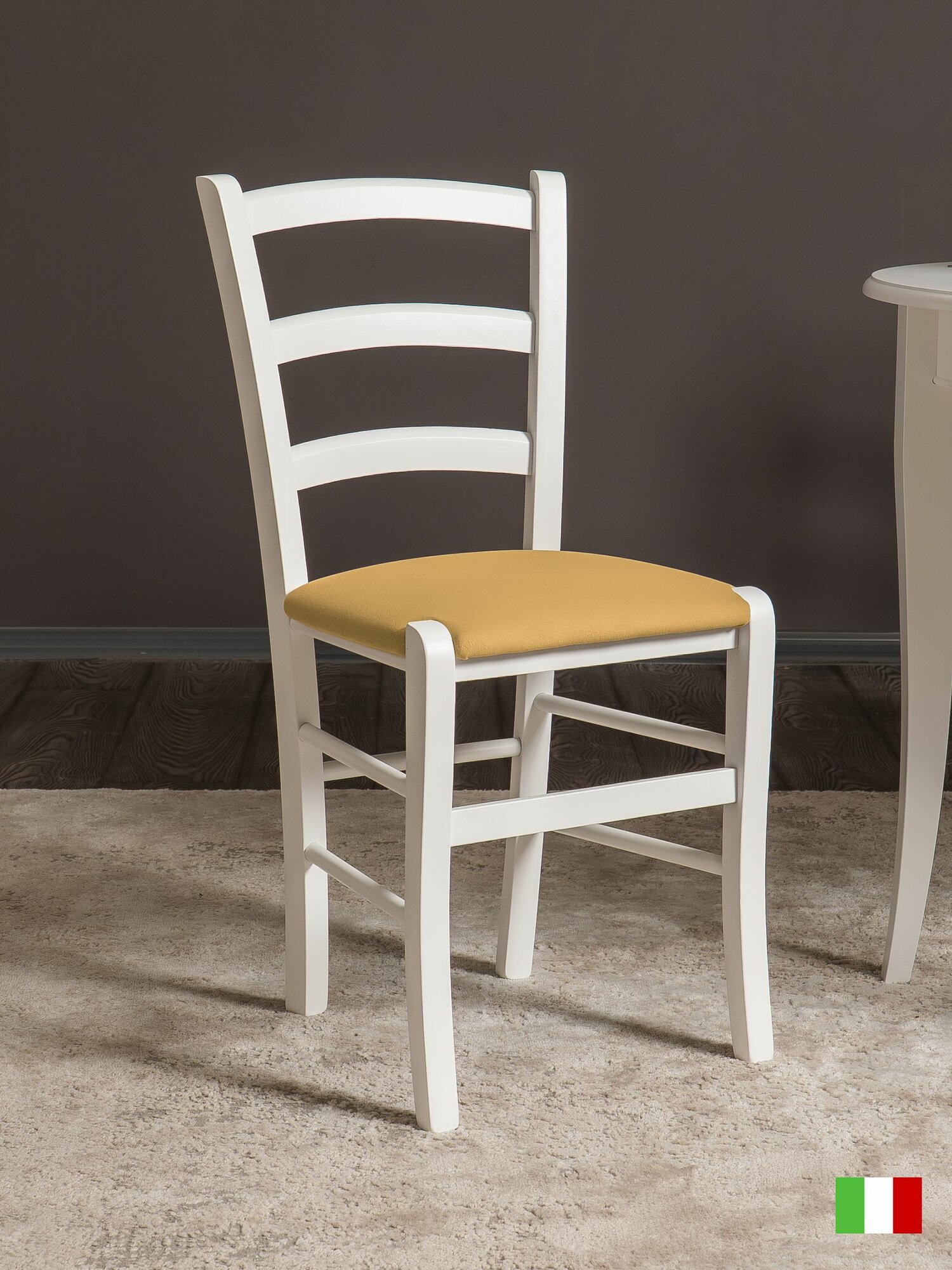 Стул деревянный эльба, массив бука, эмаль белая горчичный