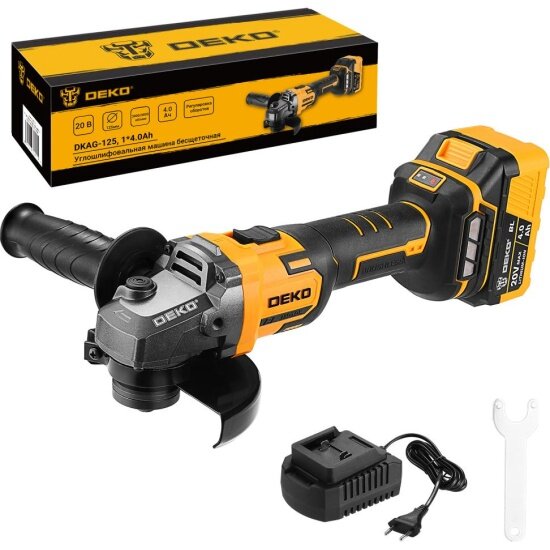 Углошлифовальная машина бесщеточная Deko DKAG-125, 20В, 1*4.0Ач (083-1063)