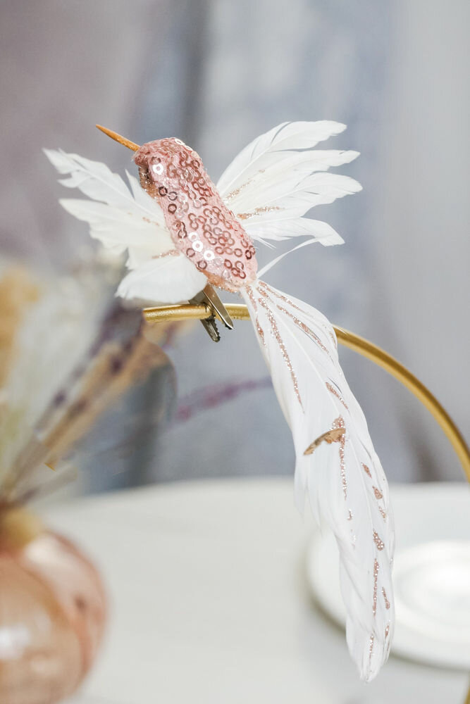 Елочная игрушка колибри - розовый блеск на клипсе, перо, 17 см, Goodwill MC40215-2