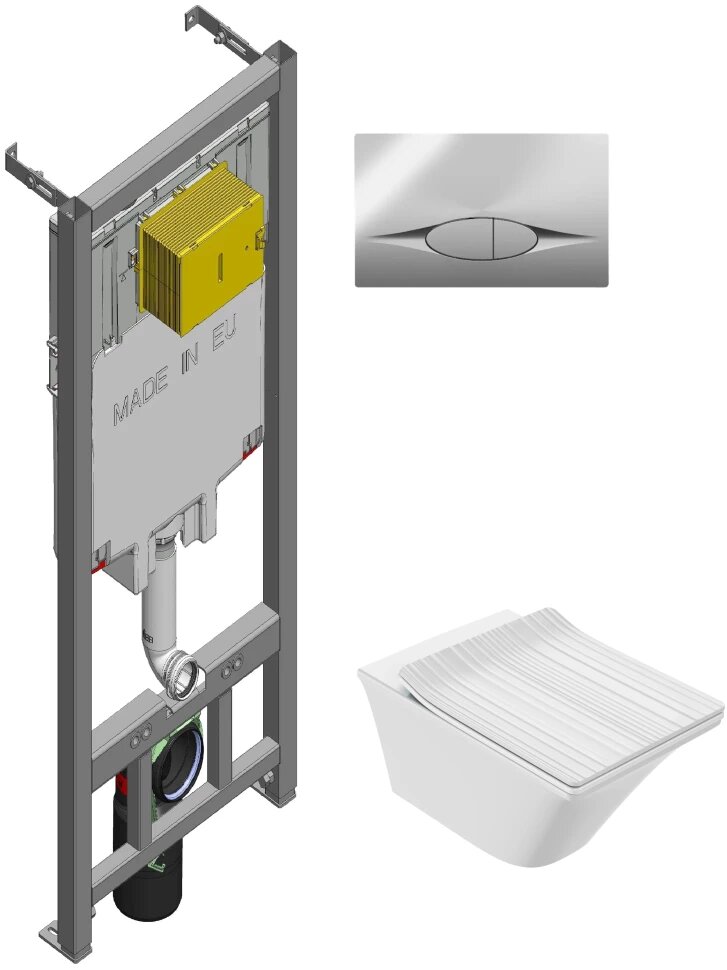 Комплект инсталляция с унитазом Jacob Delafon E21822-CP с кнопкой смыва, хром + унитаз подвесной Jacob Delafon Grands Boulevards EDW102-00 + E23433-00-WMT безободковый, с сиденьем микролифт, белый