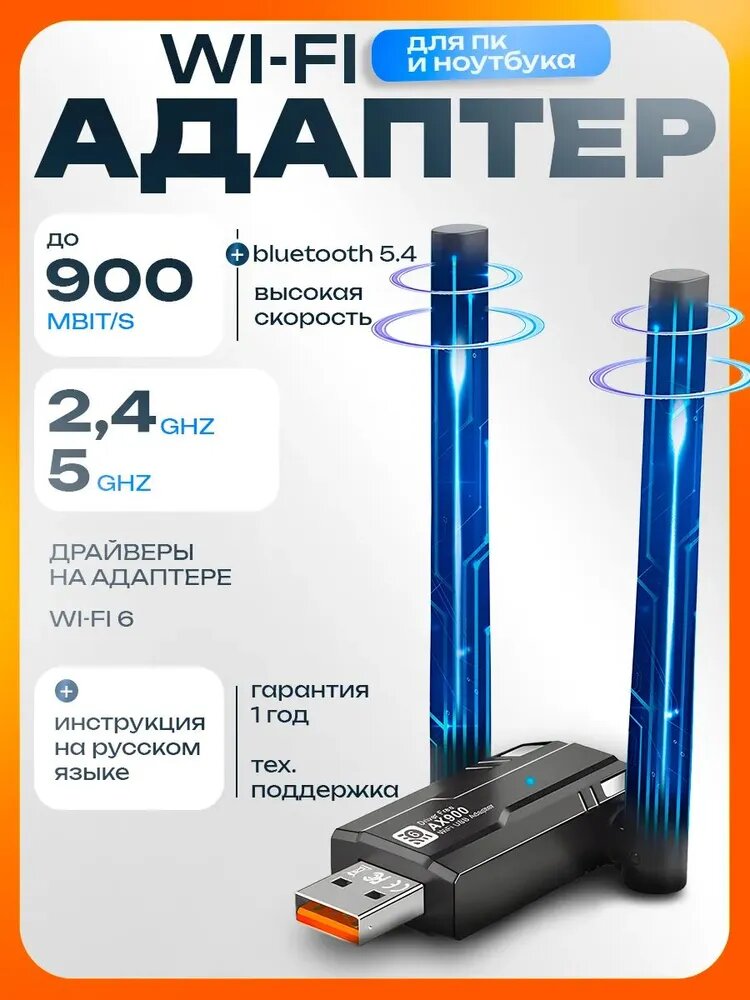 Wi fi адаптер для компьютера USB 5G / 2.4G Bluetooth 5.4