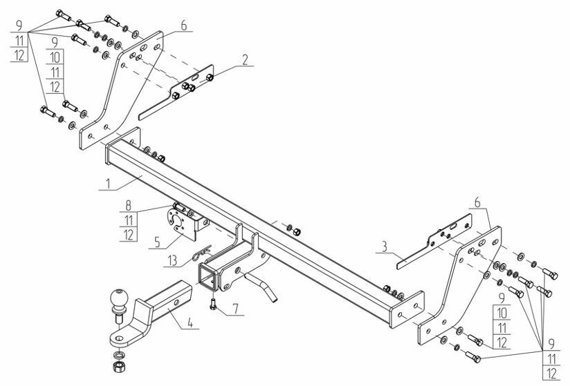 Фаркоп для Great Wall Poer KingKong 2021- Тип шара: E. Нагрузки: 2500/110 кг, GW 14B