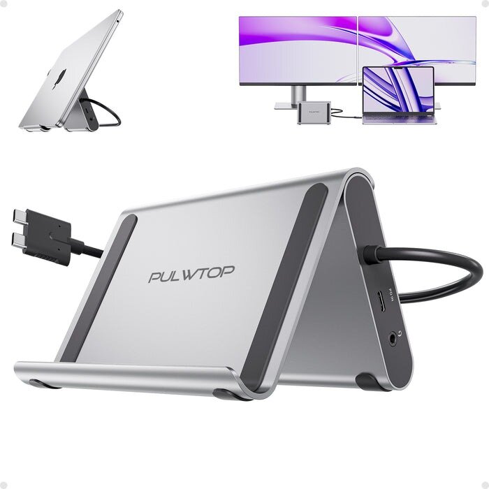 Док-станция PULWTOP для подключения MacBook к двум мониторам 4K usb-хаб 2 HDMI PD Ethernet USB A/C 10Gbps Audio (BD239B)