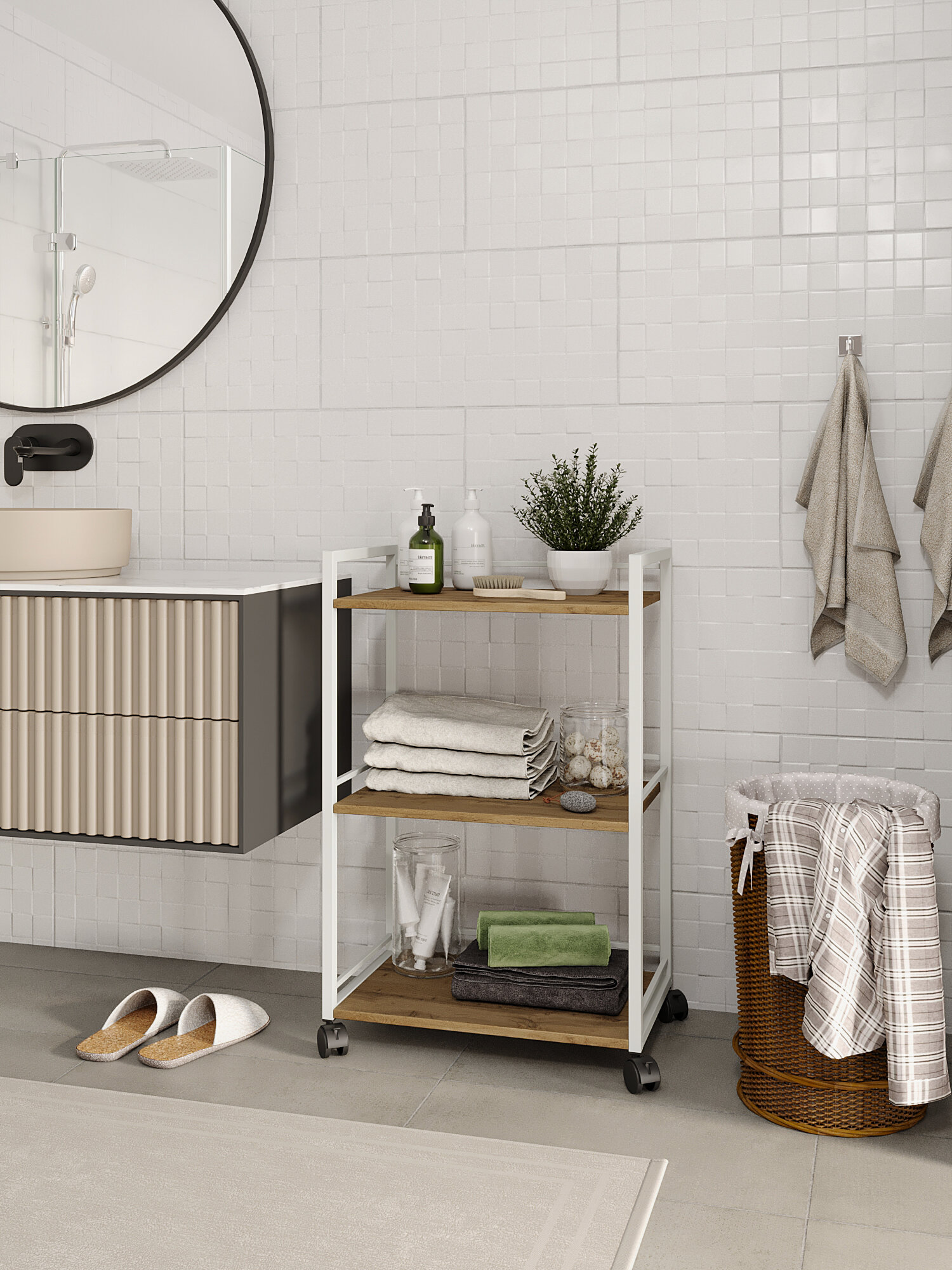 Этажерка косметологическая для мастера подкатная на колесиках белый вотан