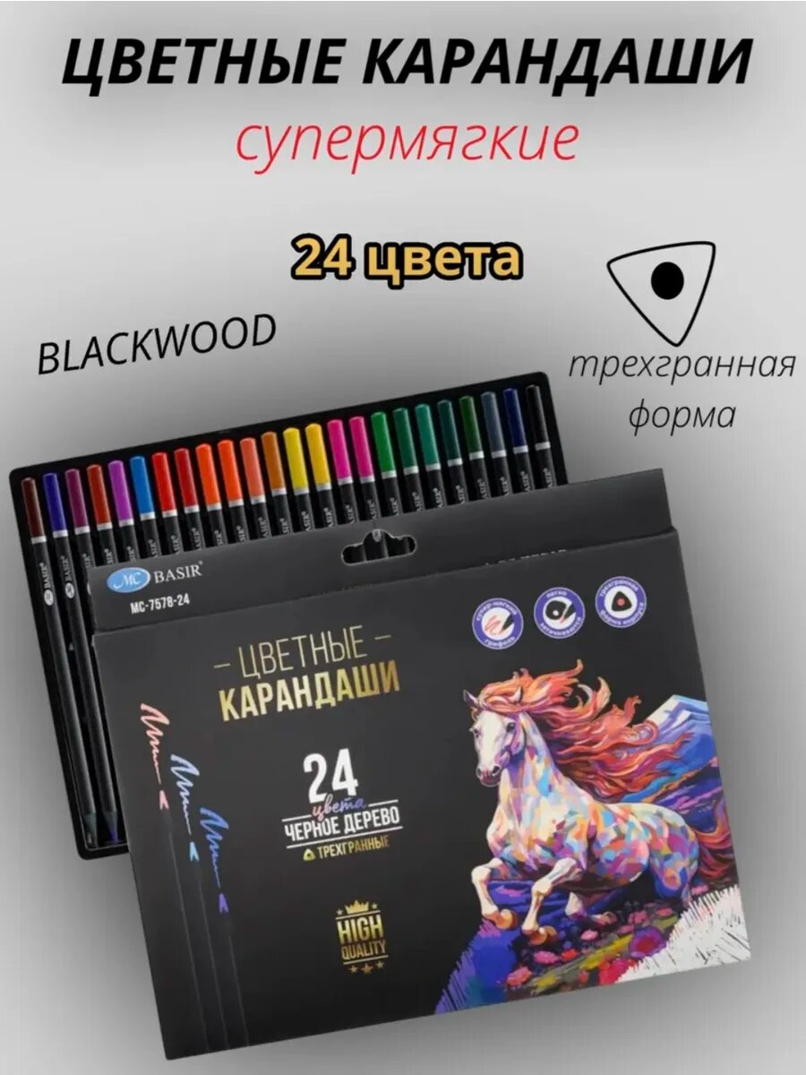 Цветные карандаши Blackwood супермягкие набор для рисования 24