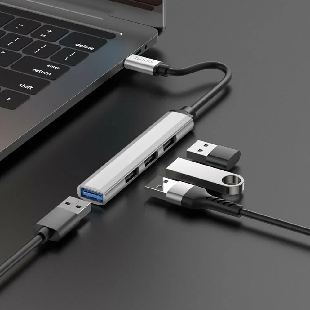 Переходник HOCO HB26, разветвитель для макбука 4 в 1. USB HUB OTG Type-C (m) - 3 x USB-A 2.0 (f), USB-A 3.0 (f)