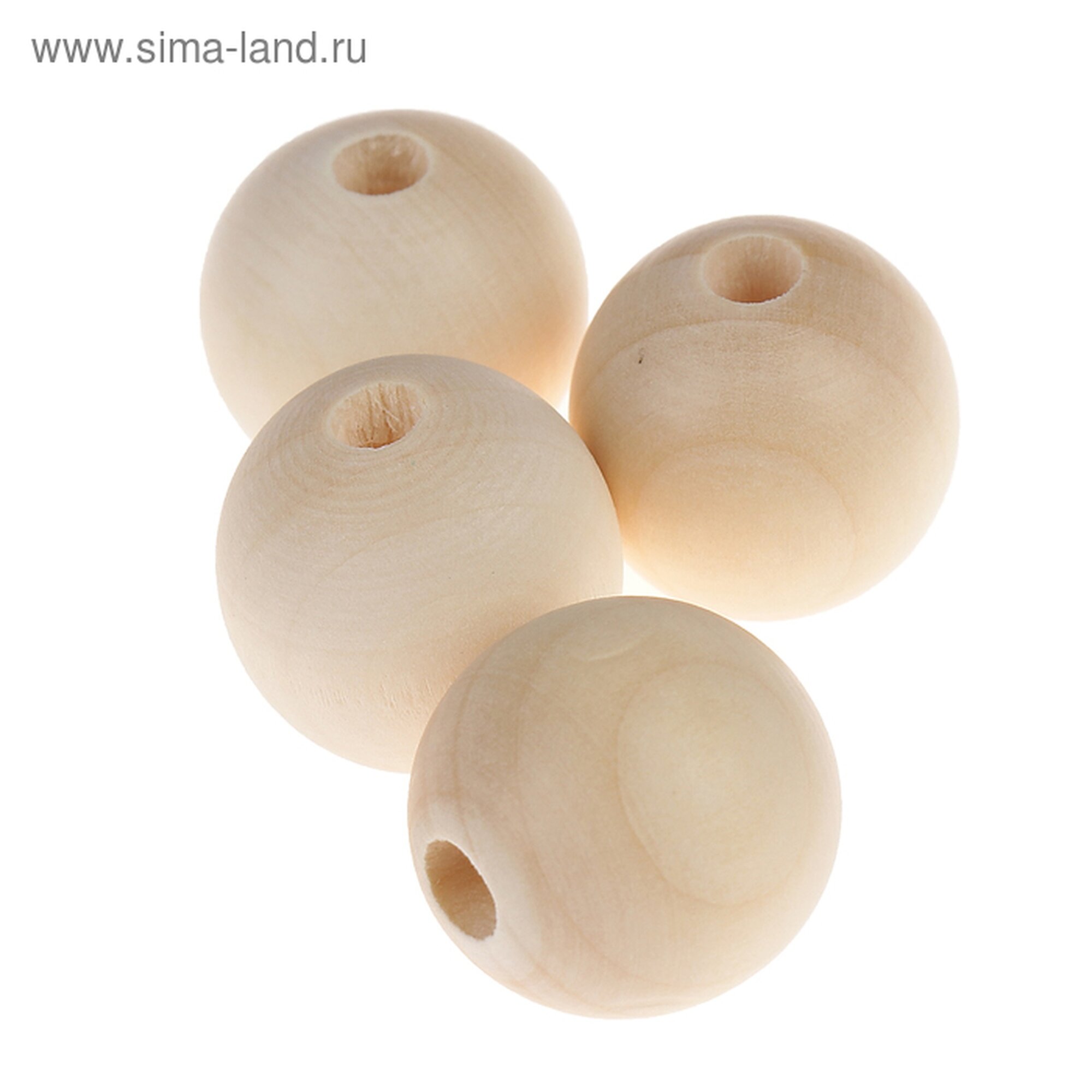 Бусины Сима-Ленд, деревянные, круглые, 25мм, бежевые, набор 4шт