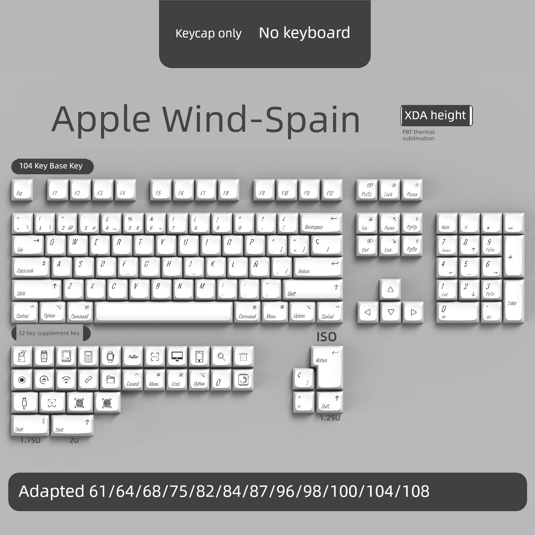 Минималистичные белые кейкапы XDA-профиля (японский, корейский, немецкий, французский, испанский, бразильский,