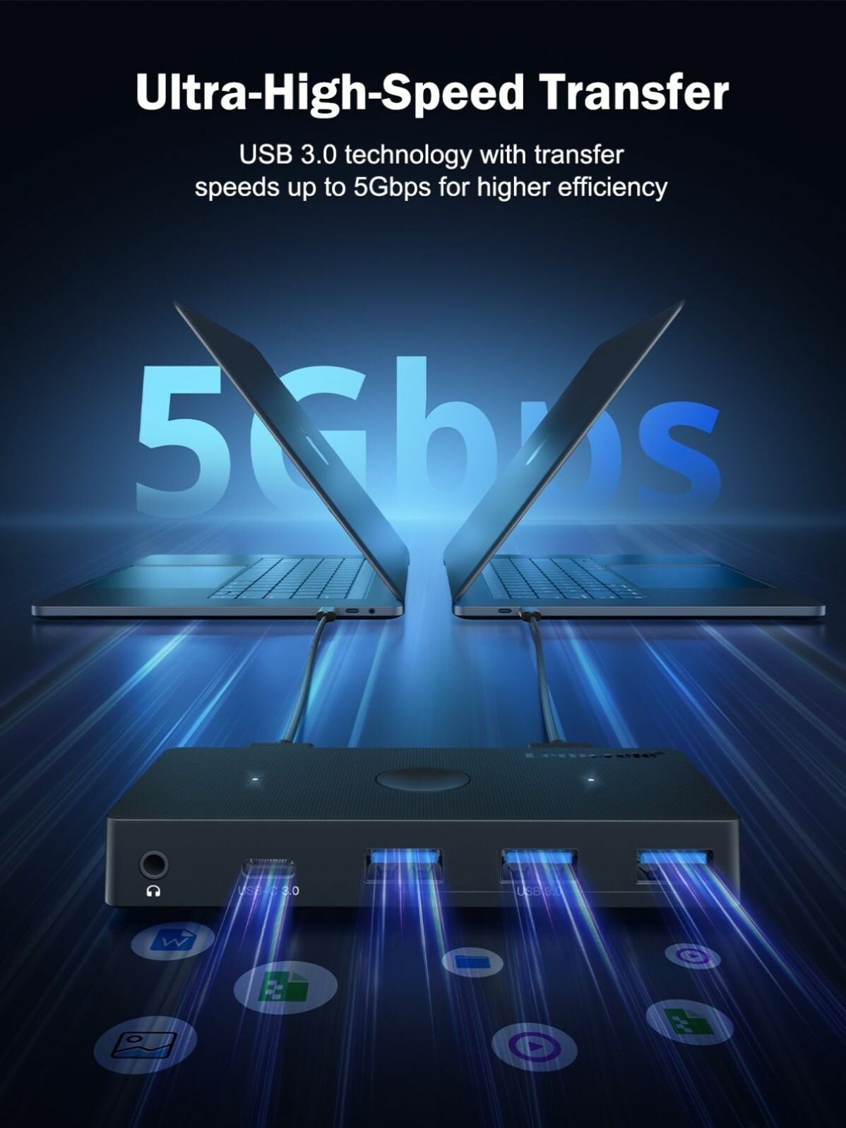 Lemorele H100 USB 3.0 переключатель для 2 устройств с USB-A, plug-and-play, поддержкой мыши и клавиатуры, совместимый с Windows, Mac и Linux