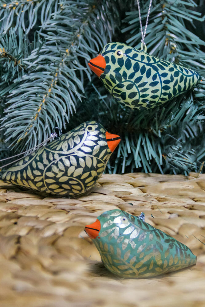 Набор ёлочных украшений птички 'бранше', папье-маше, 7 см, 3 шт, Kaemingk 523540-набор