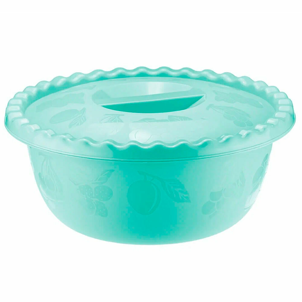 Миска круглая 3 л с крышкой, пластик, аквамарин, для салатов и хранения