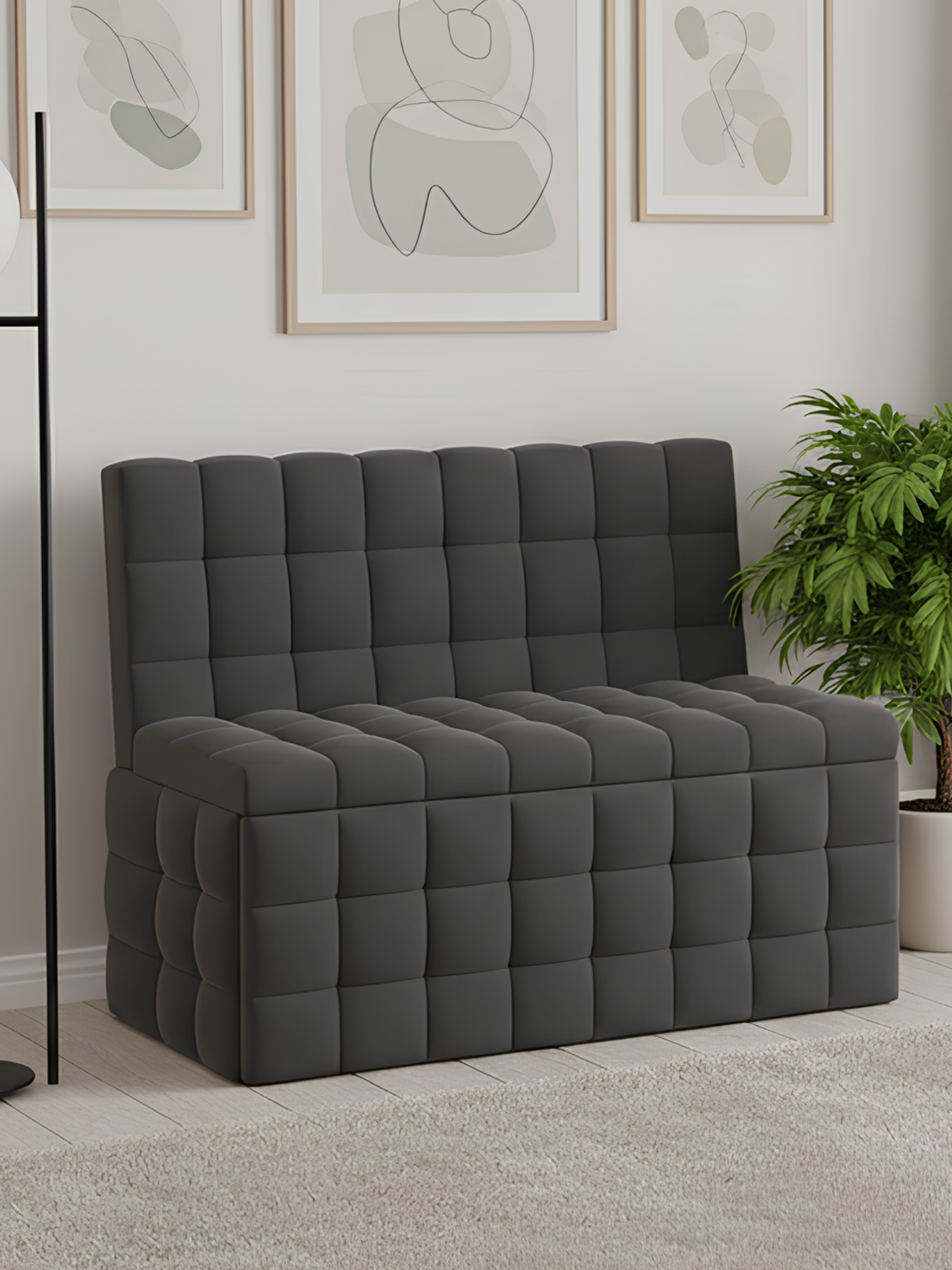 Диван кухонный K-Home "Темпо", место для хранения, ткань серая