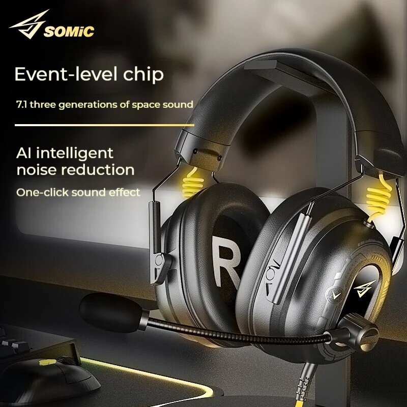 Somic 936Ultra Gaming Headset With 10mm Noise Reduction Mic 7.1 Space Surround Sound 6Times Resolution E-sports Headphone Custom