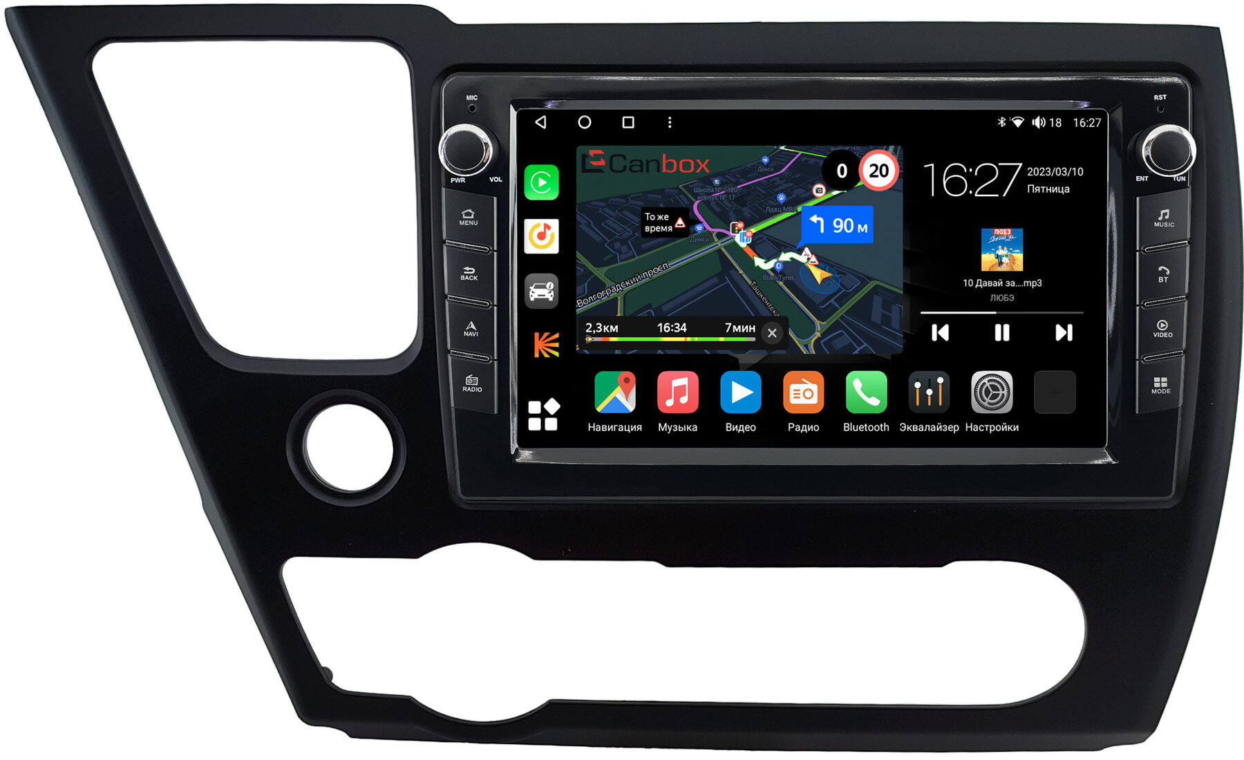 Штатная магнитола Honda Civic 9 4D 2013-2017 (матовая, левый руль, седан) Canbox M-Line 7821-9-0831 Android 10 (4G-SIM, 2/32, DSP, IPS) С крутилками
