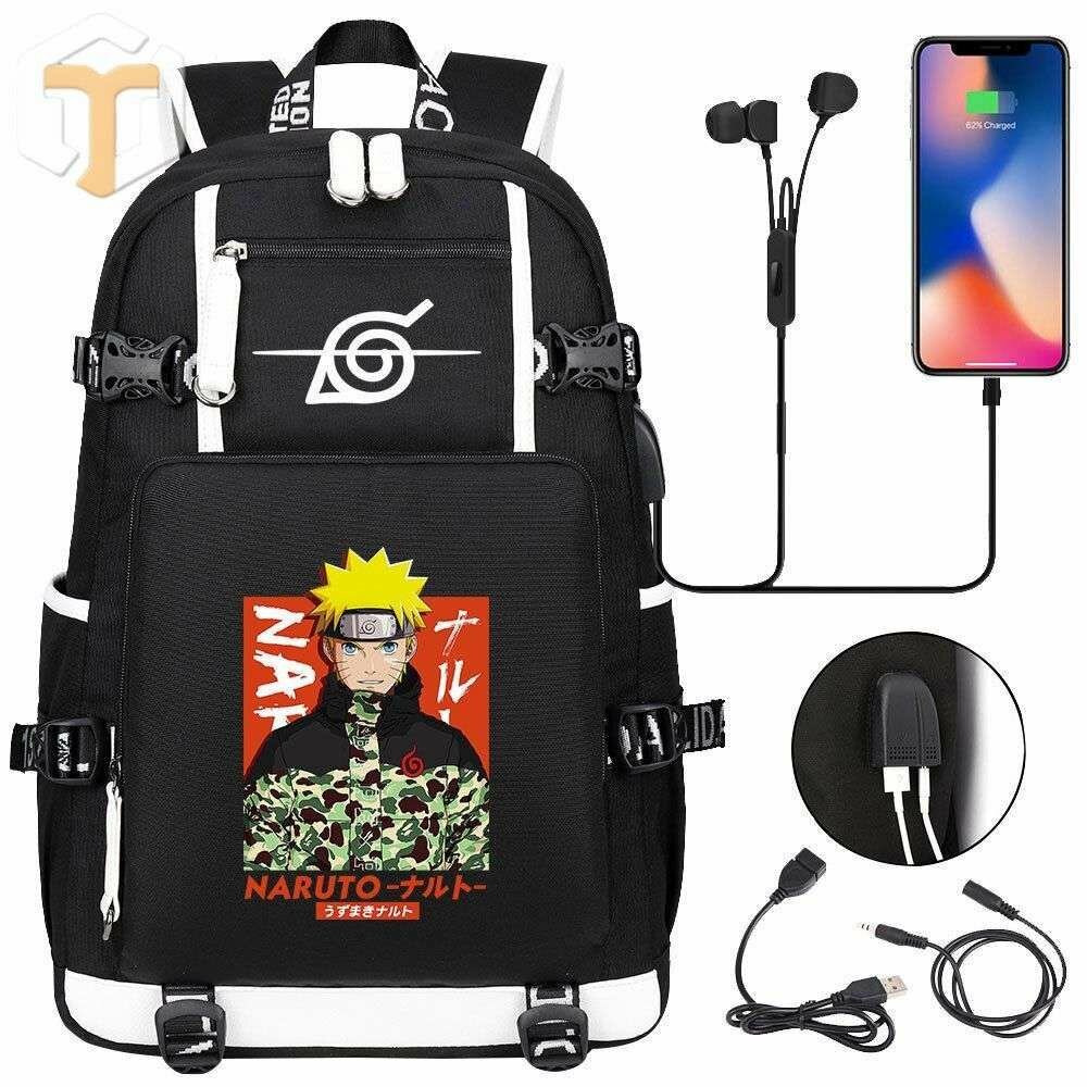 Рюкзак школьный Аниме Uzumaki Naruto USB-зарядка сумка для путешествий и ноутбук