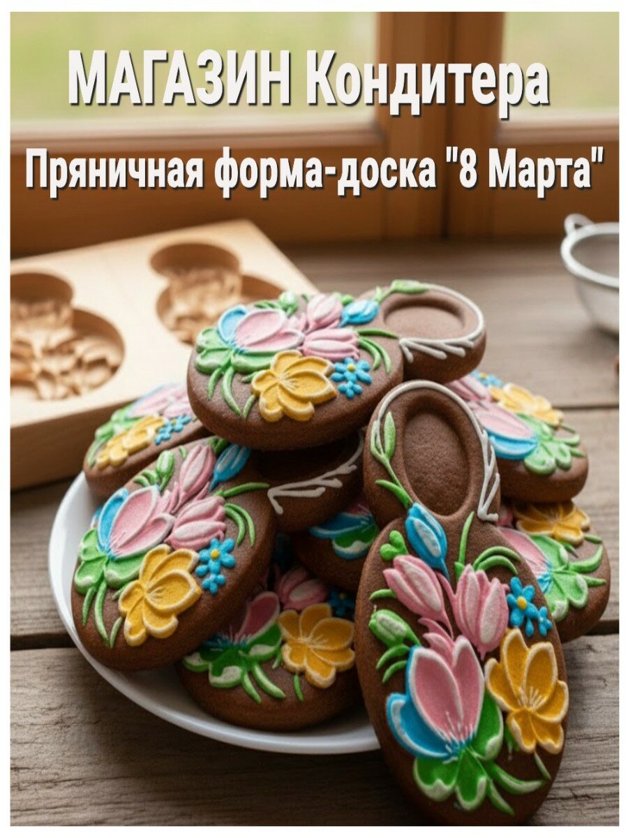 Пряничная форма-доска "8 Марта" подходит для изготовления пряников — фото 1