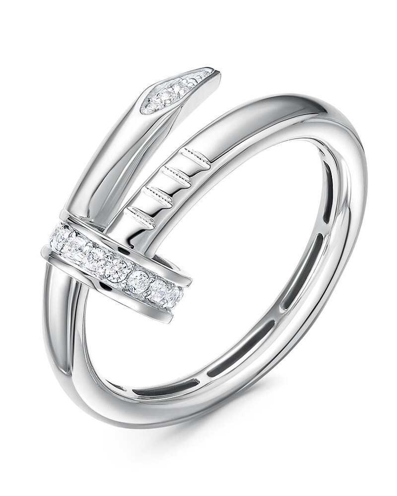 Кольцо на фалангу, серебро, 925 проба, родирование, фианит