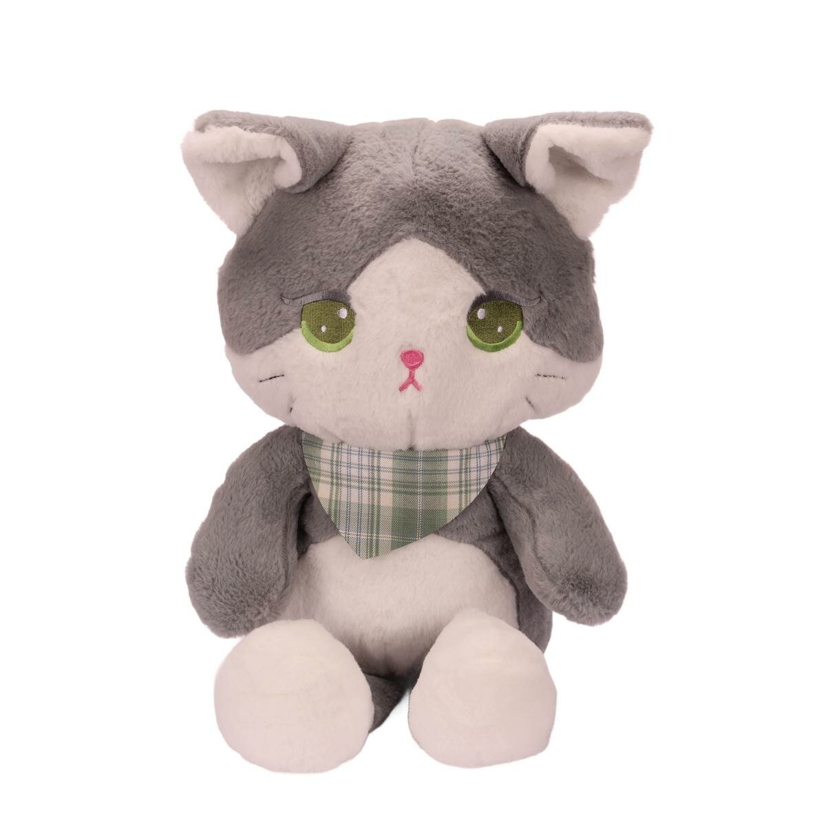 Мягкая игрушка кот с косынкой 42x28x20см, серо-белый, без механизмов