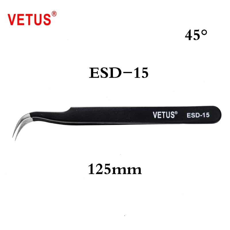 Пинцет VETUS ESD-15 45°, 125 мм