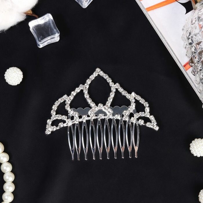 Диадема QF "Медея" лепесток, 8х7 см, серебристая