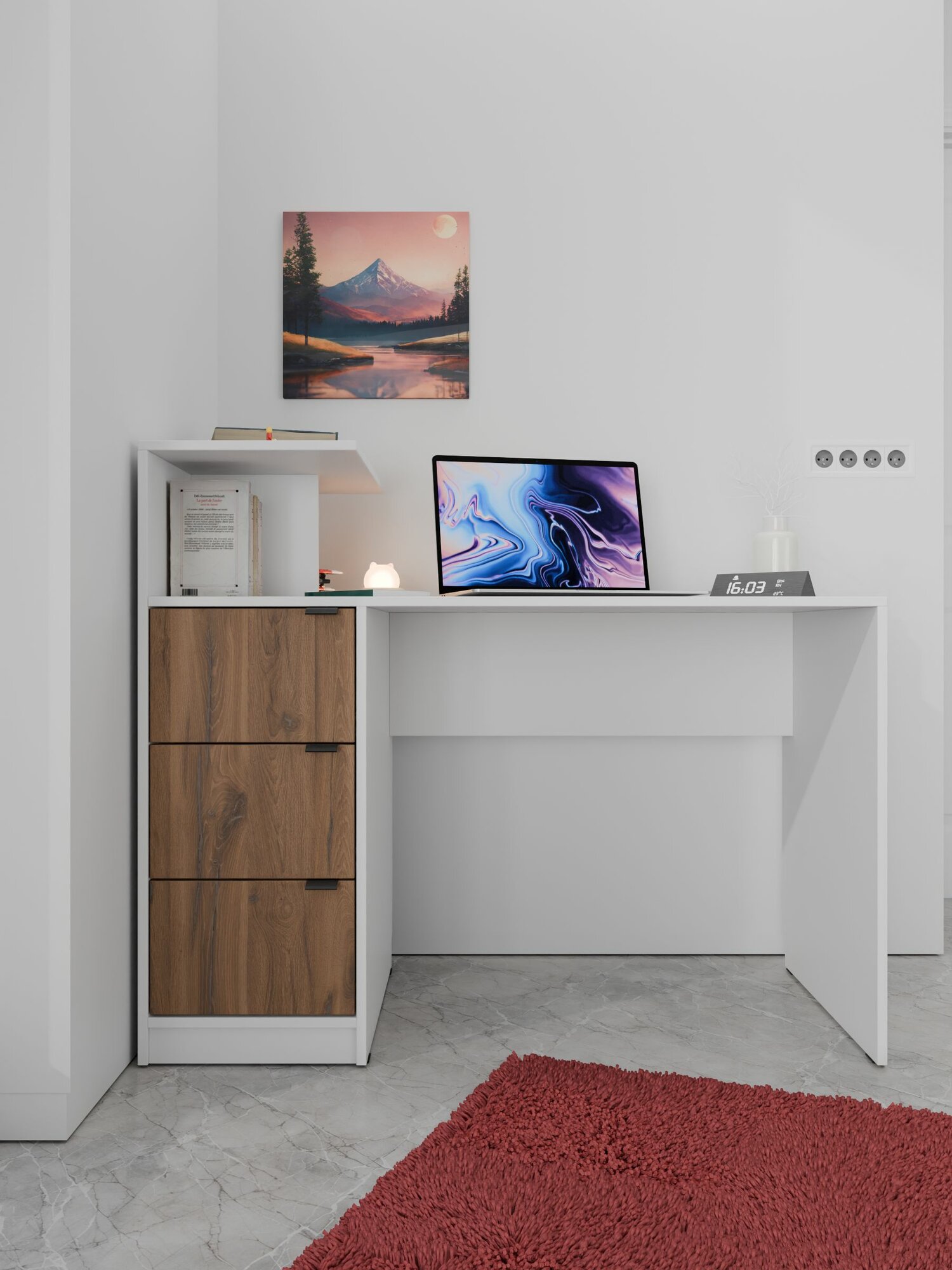 Изумлит Стол письменный с тумбой слева Практик 120х75х60.4 см, белый-дуб крафт табачный