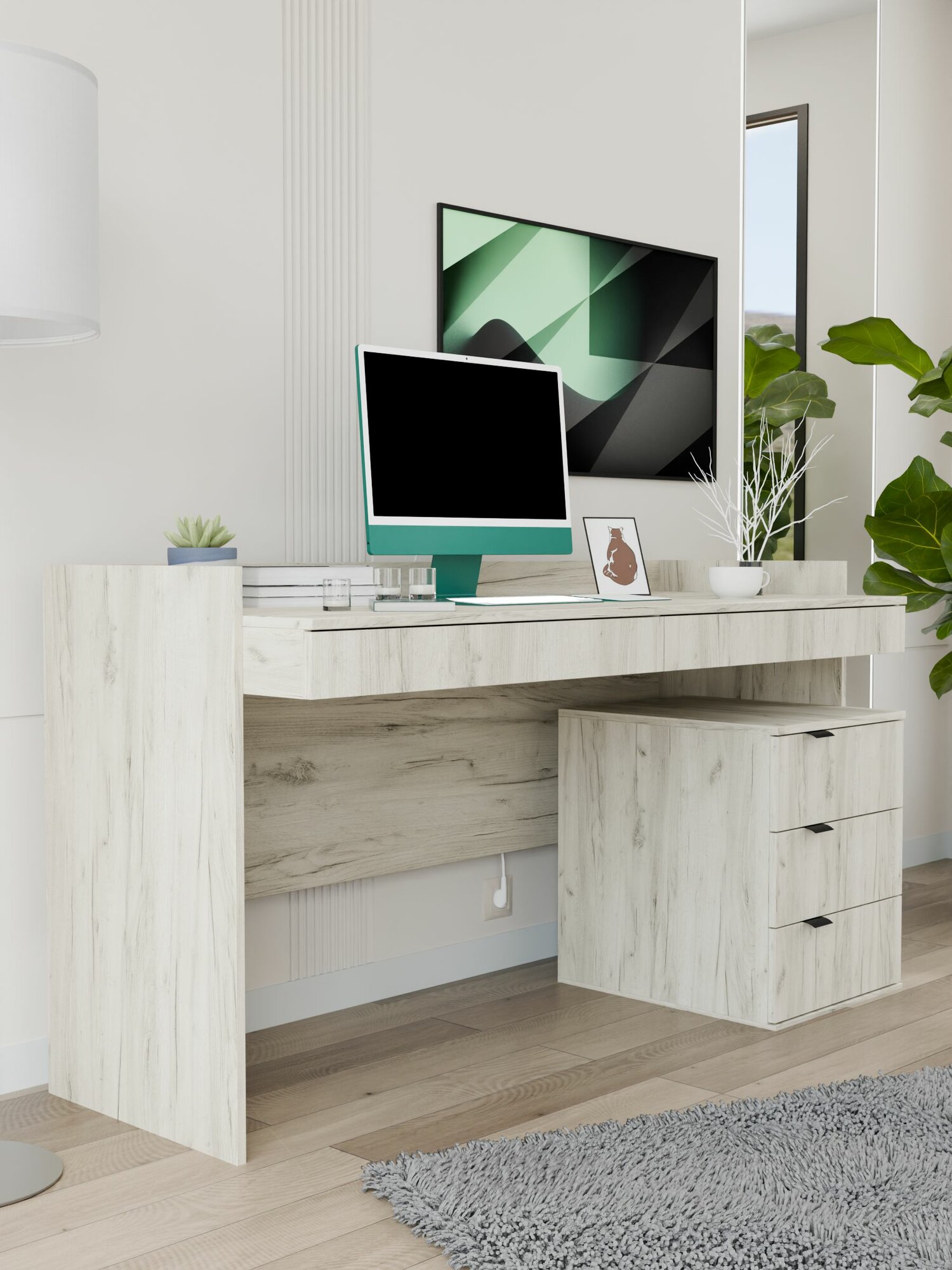 Изумлит Стол компьютерный для офиса и дома Бастион 160х87х64.5 см, дуб крафт белый