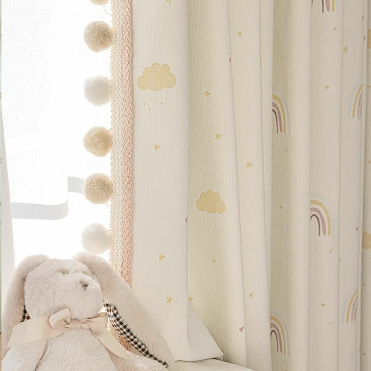Детские шторы для девочек в кремовом стиле, плотные шенилловые занавески с рисунком радуги и облаков, затемняющие портьеры для спальни и детской, уютный декор осени и зимы