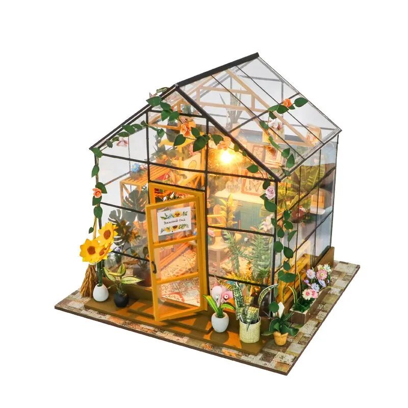Румбокс Оранжерея Sunshine Flower House Цветочный дом DIY Ручная работа с подсветкой и растениями для декора дома — фото 1