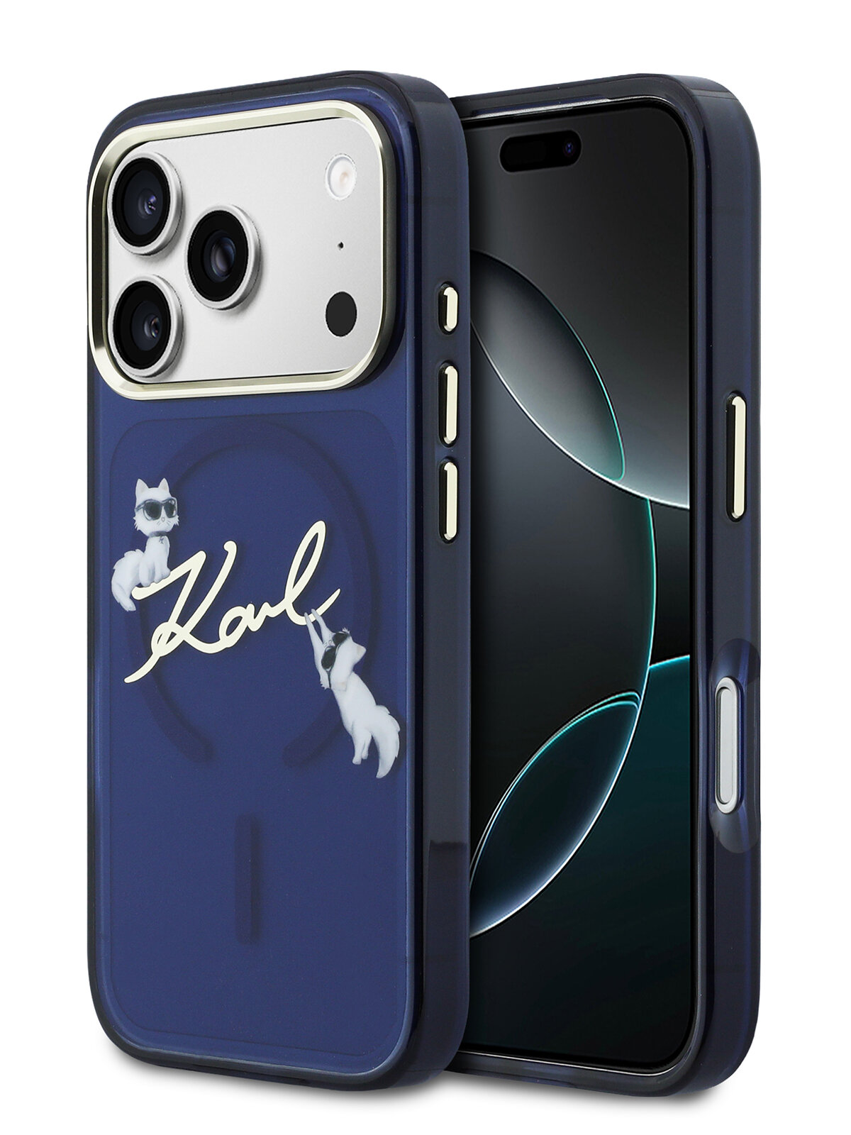 Чехол Karl Lagerfeld на iPhone 17 Pro, с магнитами MagSafe, с принтом IML Choupette, синий