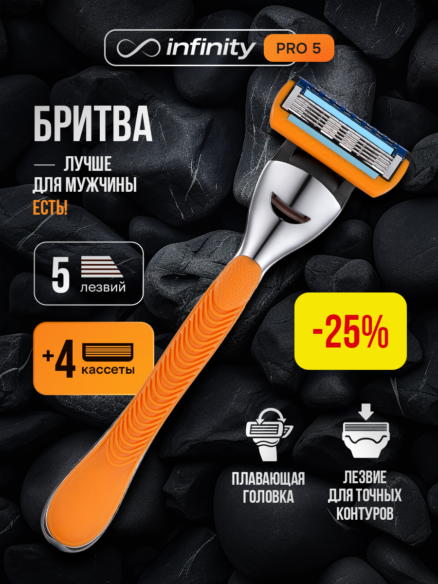 Набор для бритья мужской INFINITY PRO 5 станок с 5 сменными кассетами