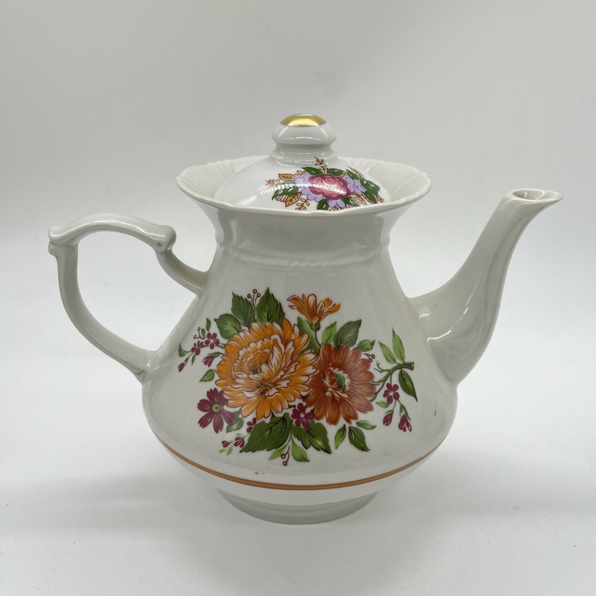 Доливной чайник с цветочным декором (крышка подбор), фарфор, деколь