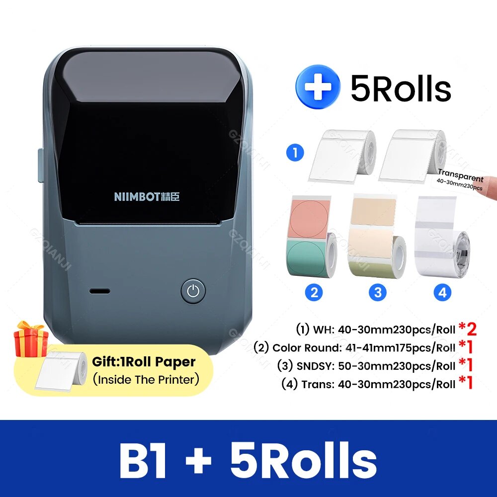 Niimbot B1 Термопринтер для этикеток, Add 5Label Mix B