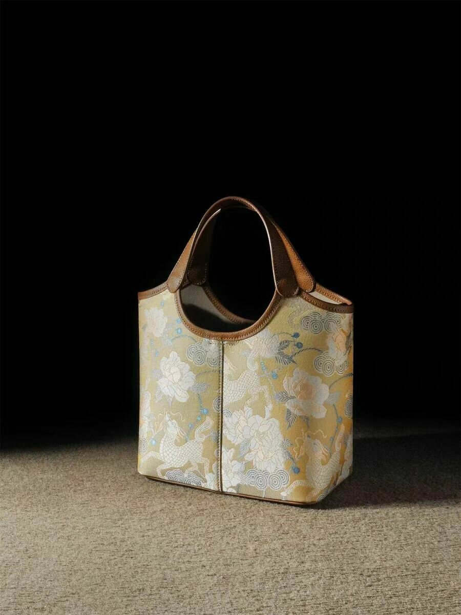 Сумка-тоут Songjin в новом китайском стиле, большая вместимость, модель 2025 года, с узорами кирина и пионов, сумка в национальном стиле и сумка через плечо для мамы.