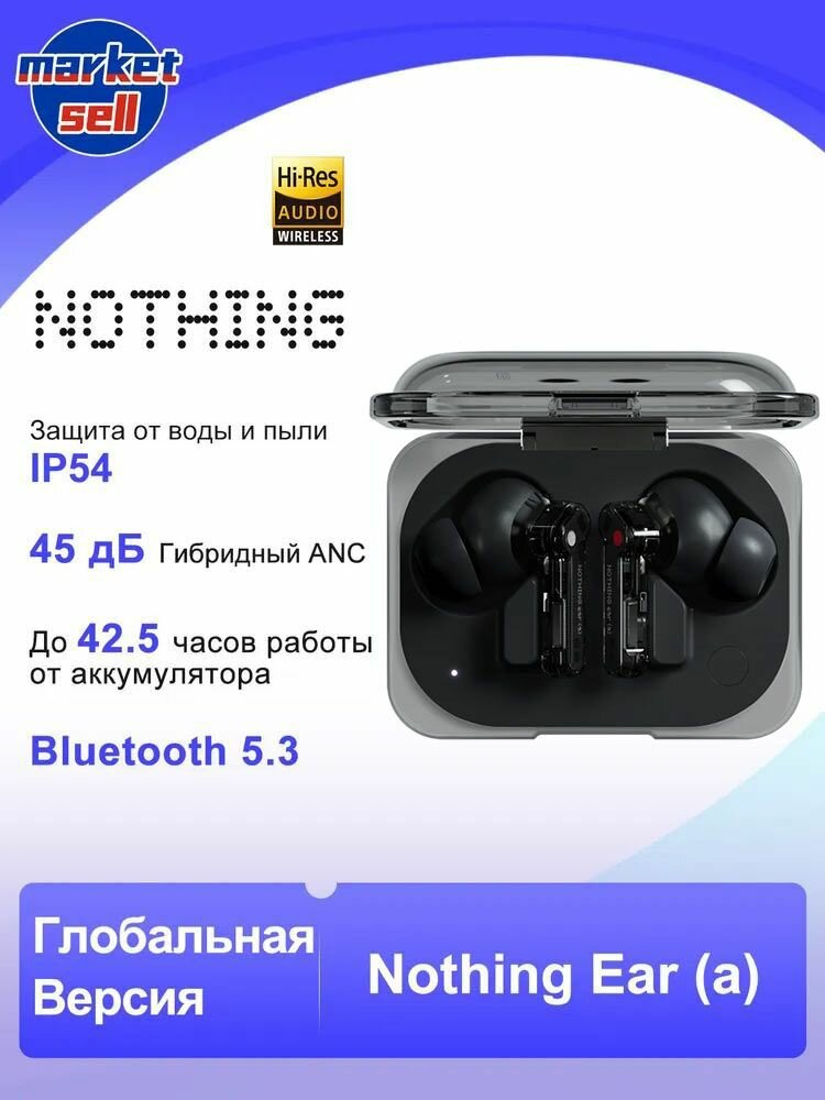 Nothing Наушники беспроводные с микрофоном Nothing Ear (a), Bluetooth, USB Type-C, черный матовый