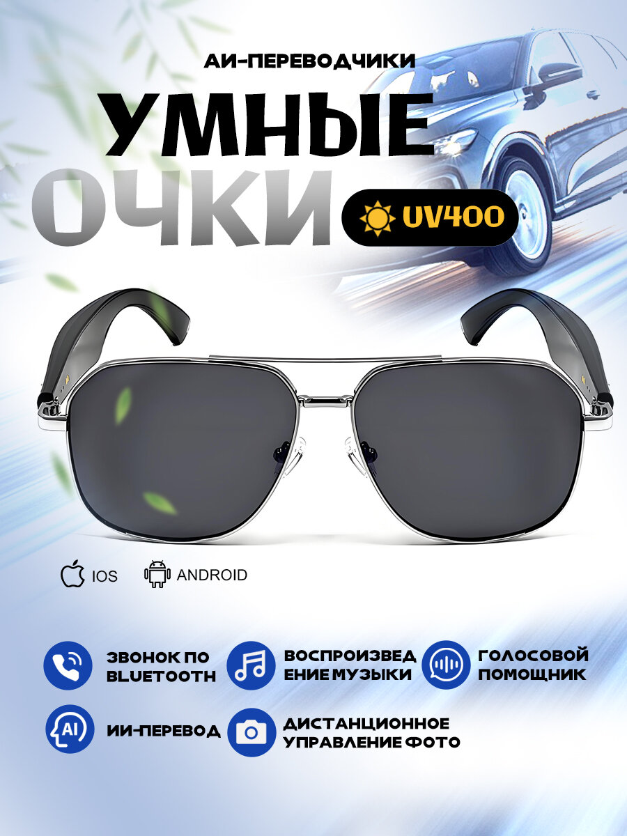 Умные антибликовые очки с искусственным интеллектом, Стереозвук , Голосовой ассистент, Защита UV400 (защита от ультрафиолета 100 %)