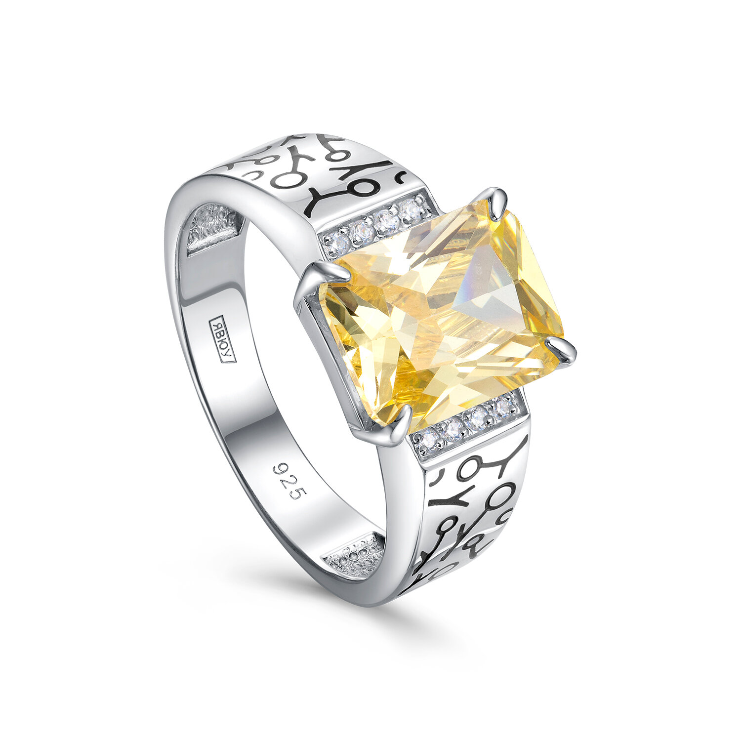 Кольцо, серебро, 925 проба, родирование, фианит