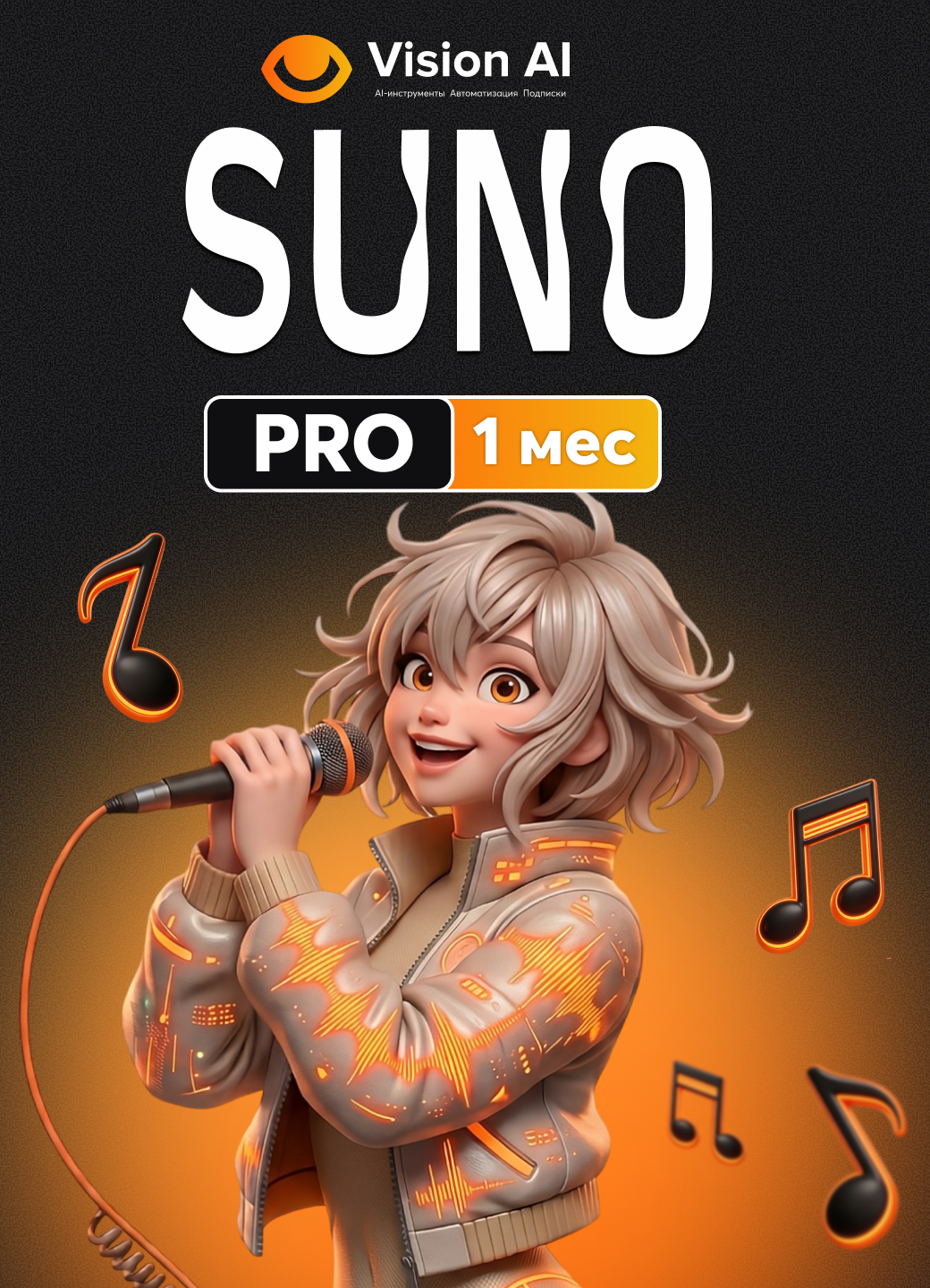 Suno AI Pro — официальная подписка на 1 месяц с гарантией, полный доступ к генерации музыки