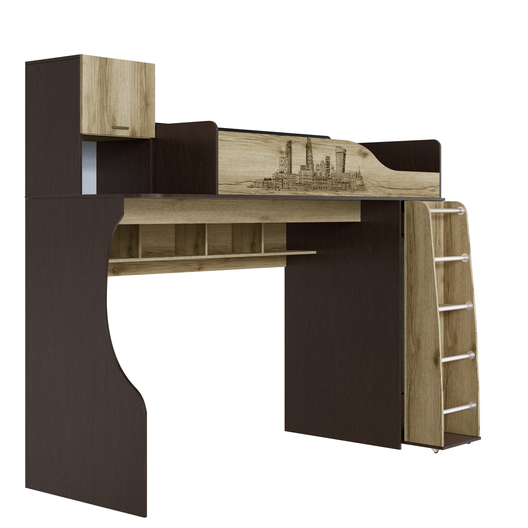 Кровать-чердак Орион, венге/дуб делано 2100х2405х1090 (800х1900) тэкс